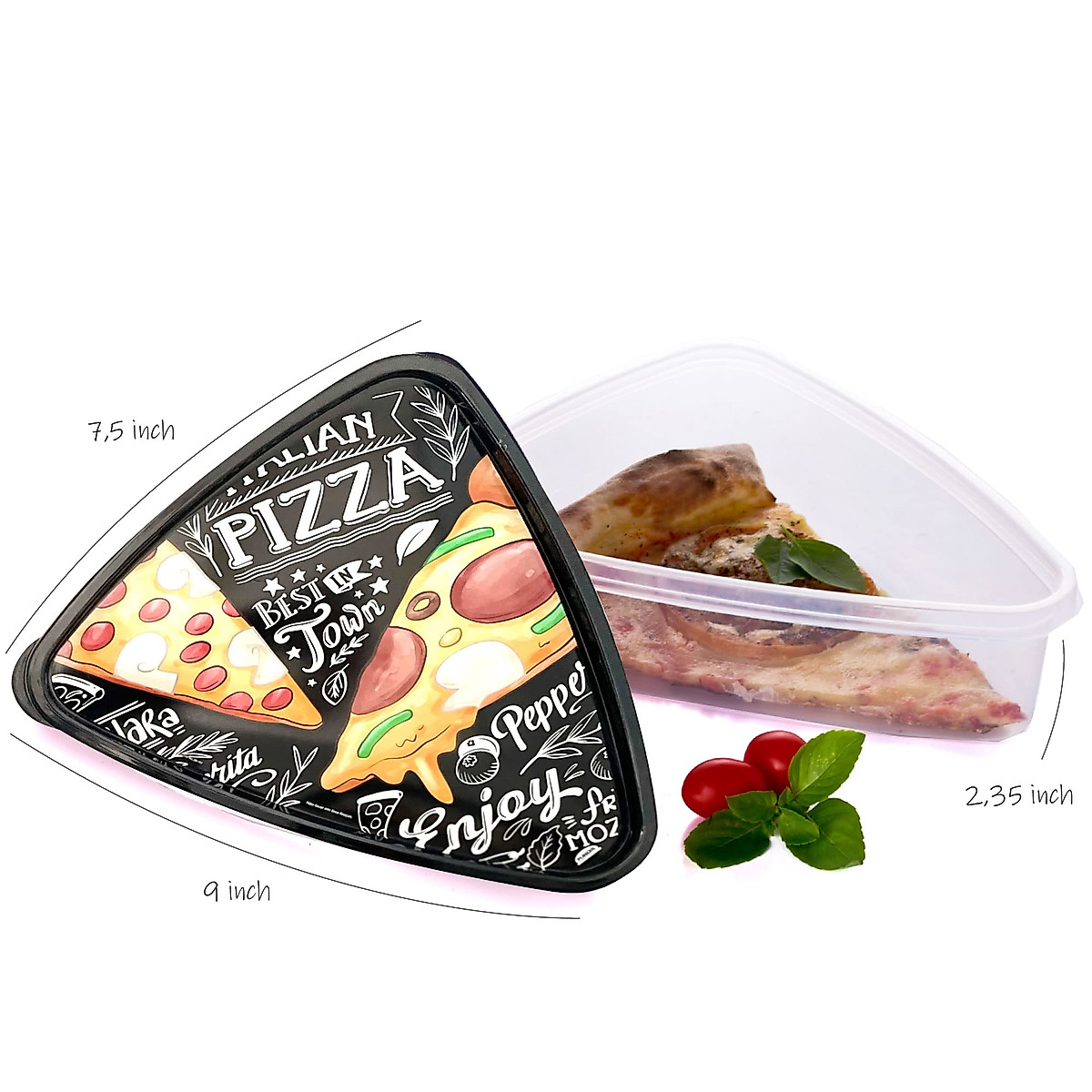Pizza Slice Container Storage with Lids. Tray, Holder and Saver. Plastic Packs to go. The Best Idea to Serve Pizza to Your Kids. (6)