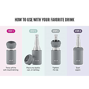 Ello Stainless Steel Can Koozie | Inuslated Can Cooler Keeps 12oz, 16oz, Slim Cans, and Glass Bottles Cold | Metal Drink Holder Perfect for Beer, Soda, and Hard Seltzer, White Marble