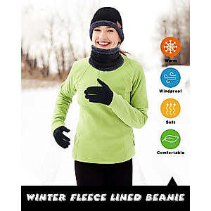 10 Pieces Winter Hat Beanie Scarf Touch Screen Gloves and Sock Set Slouchy Knit Skull Cap Beanies Fleece Lining Neck Warmer (Black, Gray)