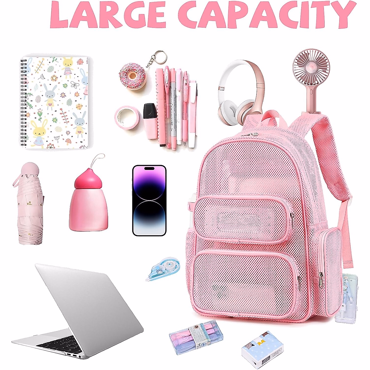 CAMTOP Mesh Backpack for Kids Girls Semi-Transparent See Through Sturdy School Bookbag Casual Daypack for Beach Swim Work Gym (Tie Dye Purple)