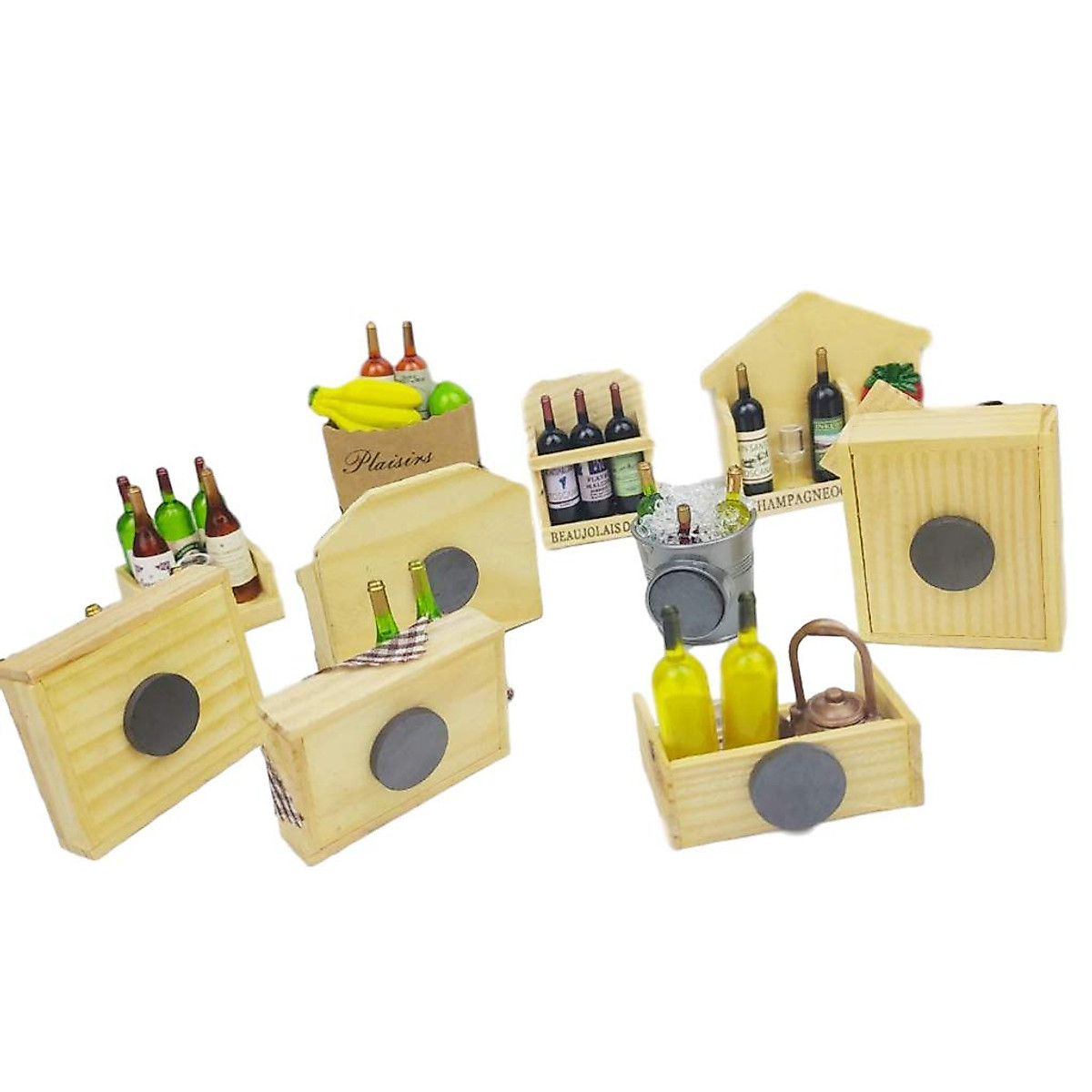 10 pcs/Set Creative Stereoscopic Wine Bottle Series Fridge Magnet Refrigerator Magnetic Sticker Home Deco Magnet Kitchen Accessories (Wooden)