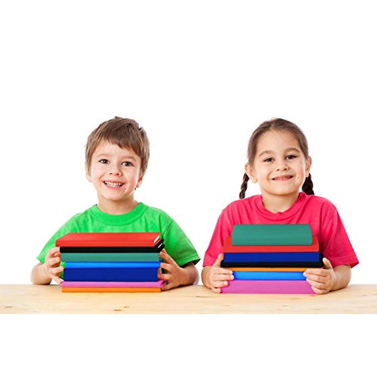 Stretchable Jumbo Book Covers 7 Pack Individual Colors Book Suits® fits Hardcover Textbooks up to 9.5" X 14" Durable Washable Reusable Extras Labels and Ruler