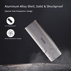 SSK 1TB Portable External SSD,USB3.2 Gen2（6Gbps） Ultra Speed External Solid State Drive USB-C Mini External SSD with 550MB/s Data Transfer for Laptop, Typc C Phones and More