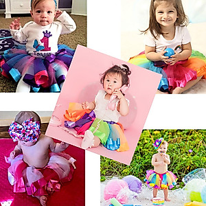 BGFKS Newborn Baby Girls 1st Birthday Photography Outfit Sets Layered Rainbow Tutu Skirt with Hairbow and Crown Headband