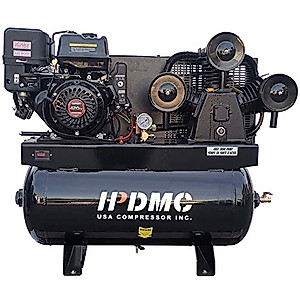 HPDMC 13HP Gas Powered Air Compressor, 3-Cylinder, 30 Gallon Horizontal Tank, Piston Pump Air Compressed System (125 PSI @ 44 CFM)