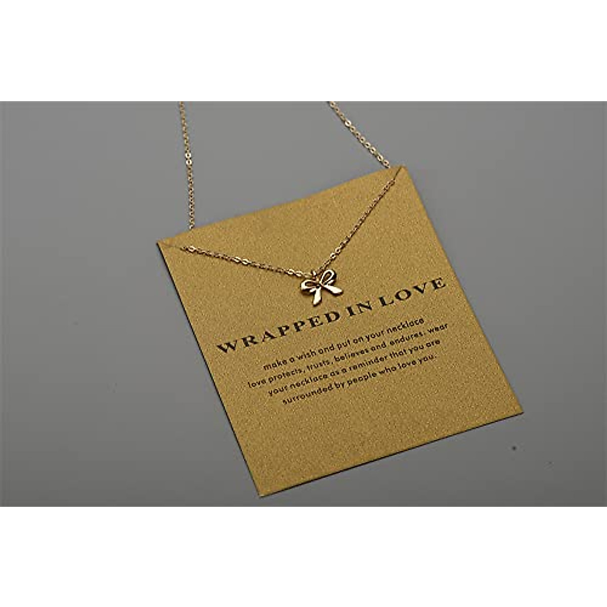 Gold Butterfly Bow Inspirational Necklace Gifts for Women Teen Girls Make a Wish Necklace Gifts with Gift Card for Birthday Christmas