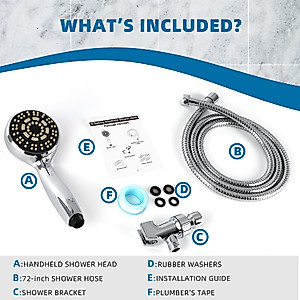 Shower Head with Handheld, TEYOON Shower Head 6 Spray, with 70.8'' Stainless Steel Hose and ABS Bracket, Premium Chrome