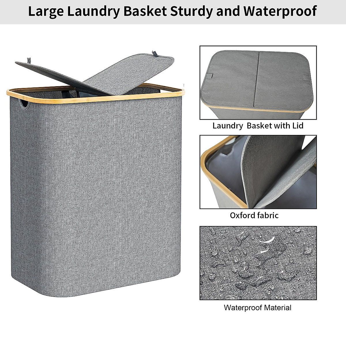 Werduoland 140L Double Laundry Hamper with Lid Divided Laundry Hamper Large Laundry Basket 2 Section Laundry Hamper with Removable Bag Dual Hampers for Laundry Double Sided Hamper for Bathroom (Grey)