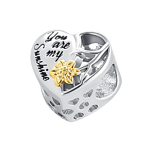 QeenseKc You are My Sunshine Charm Openwork Inspirational Sunflower Flower Bead Charm Bead for Pandora Bracelet Christams Gift (Aut-90_Sunshine)