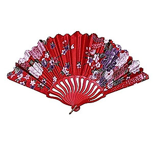 PHONME Decorative Folding Fans Chinese Style Wedding Decor Folding Fan Chinese Style Dance Wedding Party Lace Silk Folding Hand Flower Fan Elegant Hand Fans Vintage Style (Color : Navy)