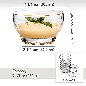 Volarium Glass Bowls Set for Kitchen Prep, Small Glass Bowls for Dessert, Snack, Fruit, or Nuts, 9.5 ounce Capacity Dip Bowls, Set of 6, Premium Quality Clear Glass