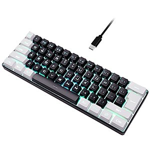 60% Wired Gaming Keyboard, RGB Backlit Ultra Compact Mini Keyboard, Waterproof Mini Compact 61-key Keyboard for PC/Mac Gamers, Typist, Travel, Easy Travel (Black & White)