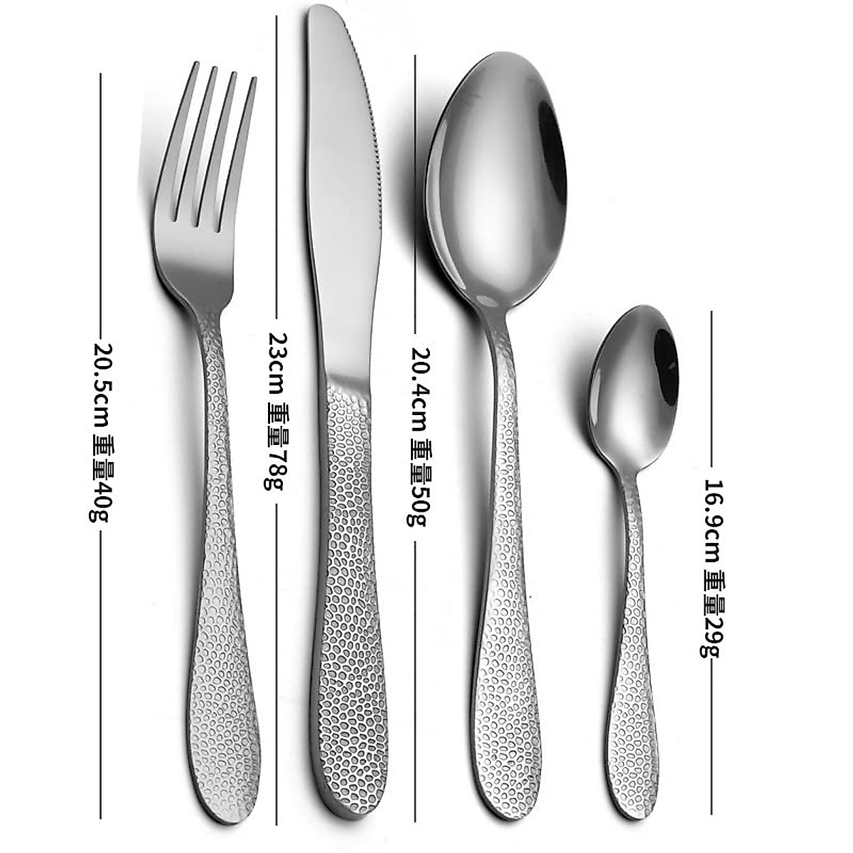 Silver Hammered Silverware Set,GULSARAYI 24-Piece Stainless Steel Flatware Set for 6, Metal Tableware Cutlery Set Includes Dinner Knives/Forks/Spoons, Modern Design & Mirror Polished