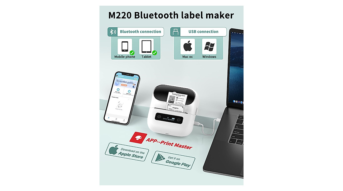 Itari Label Maker Thermal Label Printer, M220 Bluetooth Wireless ...