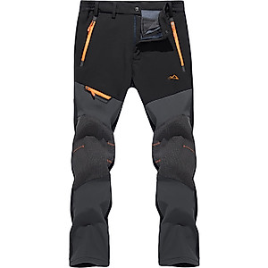 TACVASEN Men's Ski Pants Waterproof Pants Snow Pants Winter Pants Fleece Lined Work Pants Hiking Pants Mountain Climbing Pants Black