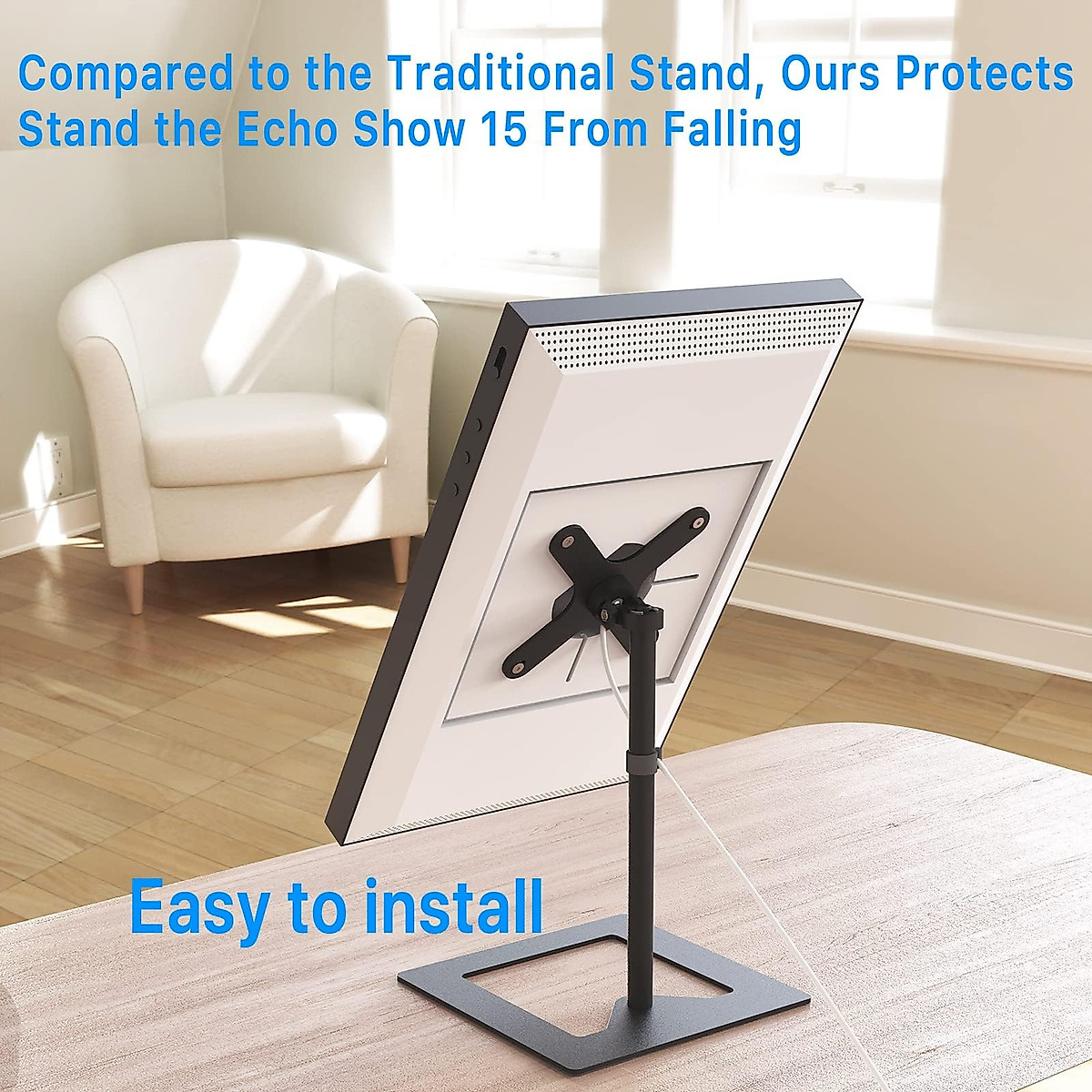 Adjustable Metal Stand for Amazon Echo Show 15, Tilt and Swivel Metal Stand Made for Echo Show 15, 15.6" Smart Display Metal Holder Sturdy and Not Wobbly-Matte Black