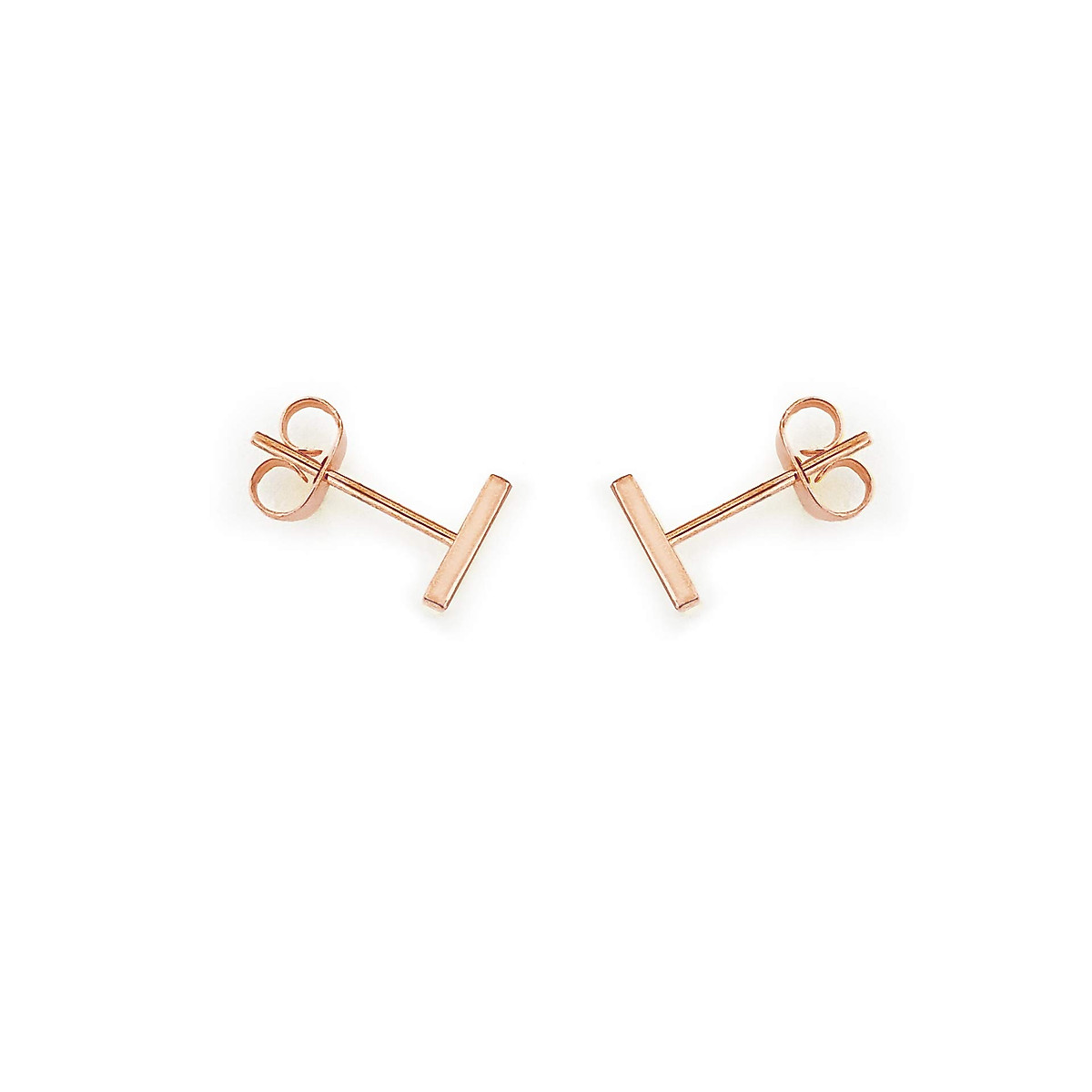 Altitude Boutique 18K Gold Plated Skinny Wire Midi Balance Bar Stud Earrings Hypoallergenic Long Bar Earrings in Gold, Rose Gold, or Silver | Delicate Jewelry (Rose Gold, 6mm)