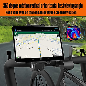 Kolasels Bike Handlebar Tablet Mount for 4-13" iPad & Phone, Motorcycle Handlebar Tablet Holder with Super C-Clamp for Microphone/Bicycle/Treadmill/Elliptical, Fit for iPad Pro, Air, Mini, iPhone
