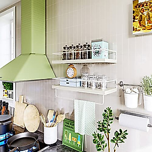 Shario Floating Shelves - Set of 2, Wall Mounted Hanging Shelves with White Towel Rack, Decorative Storage Shelves for Bathroom, Kitchen, Living Room & Bedroom (Rustic White)