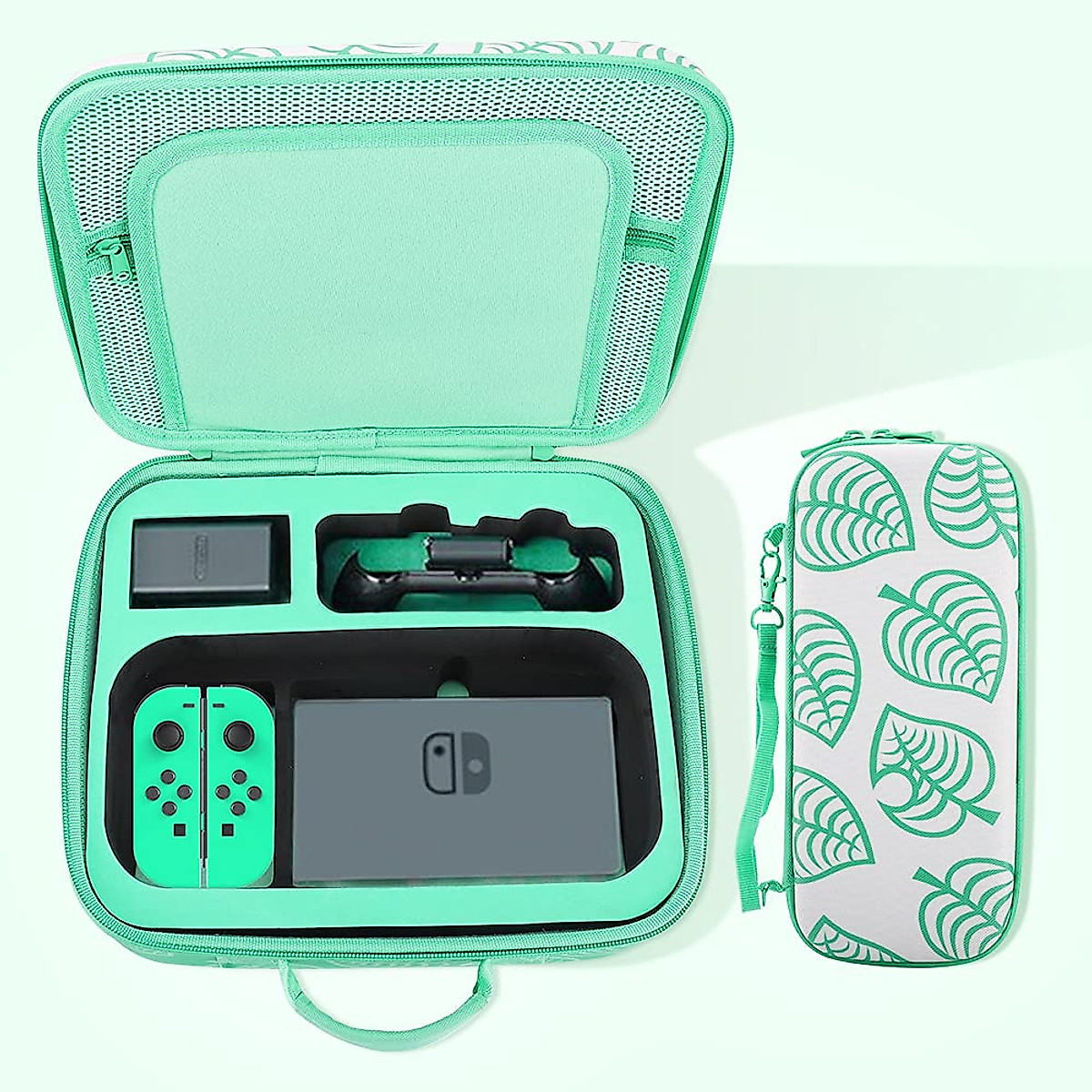 Carrying Case for Nintendo Switch Hard Shell Protective Travel Leaf Crossing Deluxe Storage Bag with Shoulder Strap for Switch Console and Accessories