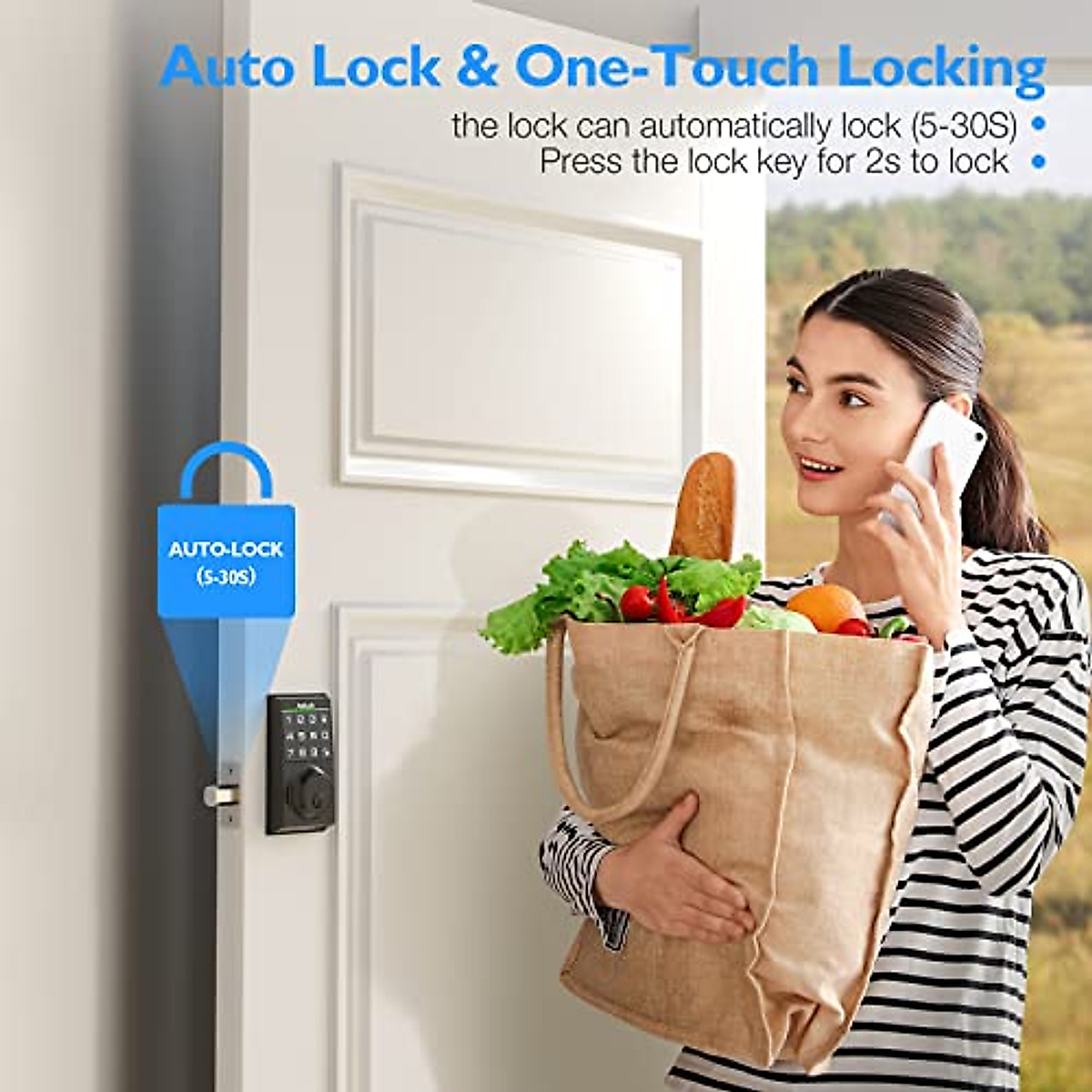 AppLoki Smart Lock, Electronic Keypad Deadbolt Lock, Keyless Entry Door Lock with Auto-Lock, 100 User Codes, Anti-Peeping Password, Easy to Install and Program, Keypad Door Lock for Home Bedroom