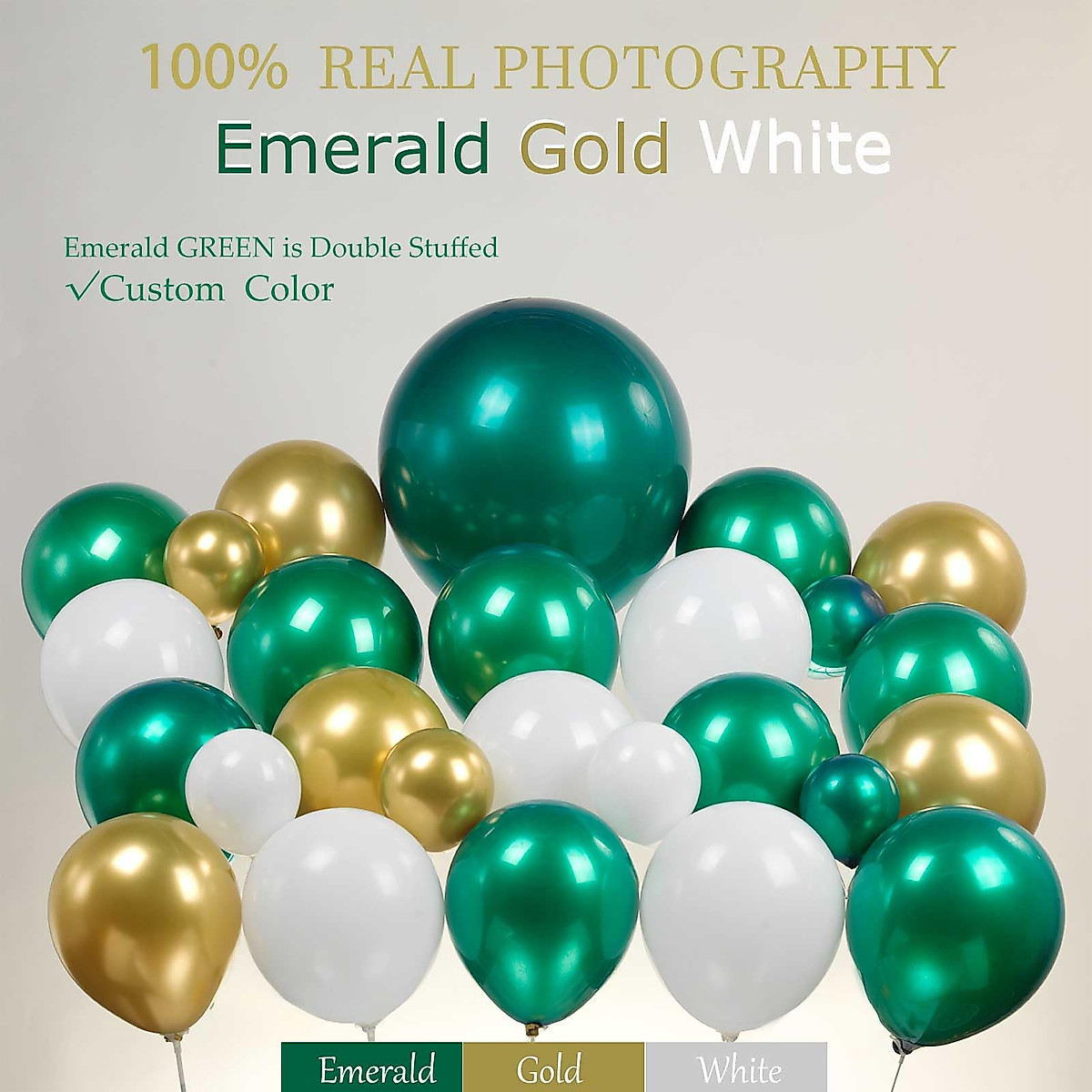 Emerald Green and Gold Balloon Garland Arch Kit 123pcs Double Stuffed Chrome Teal Green Starburst Balloon for luxury Emerald Gold wedding Birthday anniversary graduations Prom Decorations