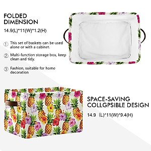Hawaiian Pineapple Flowers Rectangular Storage Bin Basket with Handles - Organizer Bin for Toys, Books, Laundry Basket for Kids/Pets, Playroom