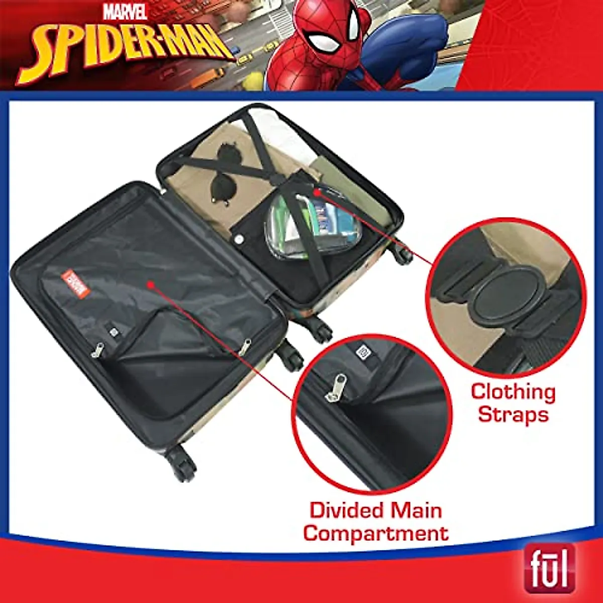 FUL Marvel Spider-Man Kids Rolling Luggage, Hardshell Carry On Suitcase with Wheels, Pastel