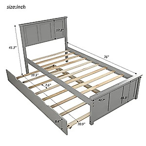 Merax Twin Size Platform Bed with Trundle, Twin Bed Frame with Headboard/Mattress Foundation/Strong Slat Support/No Box Spring Needed, Grey