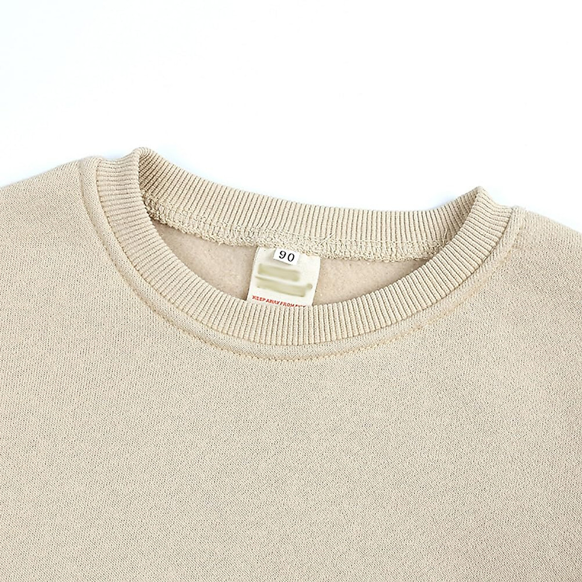 RUKOSU Toddler Baby Boy Girl Fleece Pullover Sweatshirt Solid Color Crewneck Blouse Shirt Tops Warm Fall Winter Clothes Apricot 2-3T