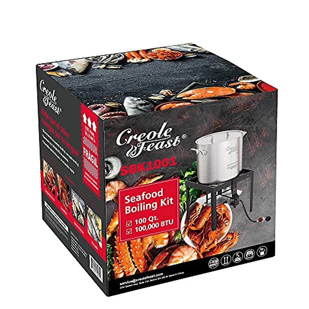 Creole Feast SBK1001 Seafood Boiling Kit with Strainer, Outdoor Aluminum Propane Gas Boiler with 10 PSI Regulator, Silver