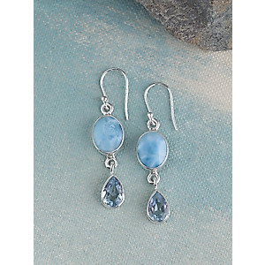 YoTreasure Larimar Blue Topaz Solid 925 Sterling Silver Teardrop Dangle Earrings Jewelry