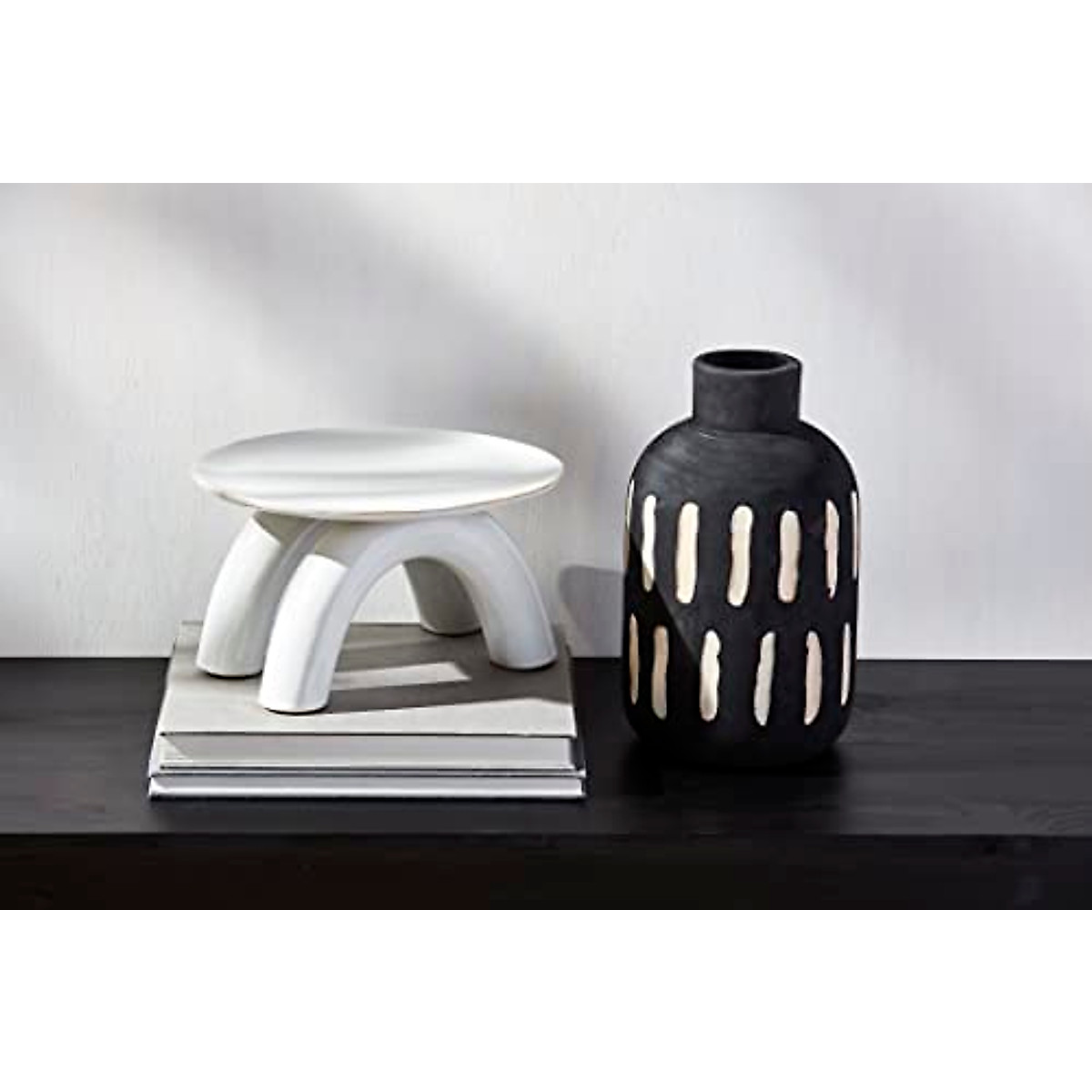 Mud Pie Modern White Stoneware Stand, 6" x 10 1/2" dia, CREAM
