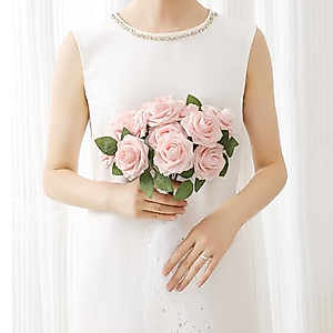 DerBlue 60pcs Artificial Roses Flowers Real Looking Fake Roses Artificial Foam Roses Decoration DIY for Wedding,Arrangements Party Home Decorations