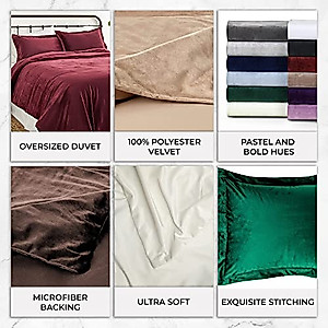 Tribeca Living VENICEDUVET Venice Velvet Oversized Solid Duvet Set, 3pieces, Queen, Burgundy