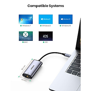 UGREEN USB C Ethernet Adapter 2.5G Gigabit Network Adapter Thunderbolt 3 RJ45 LAN Converter for iMac 2021 M1, MacBook Pro/Air, iPad Pro M1, iPad Air 4, Surface Pro 7, Dell XP15 13, Windows, MacOS, iOS