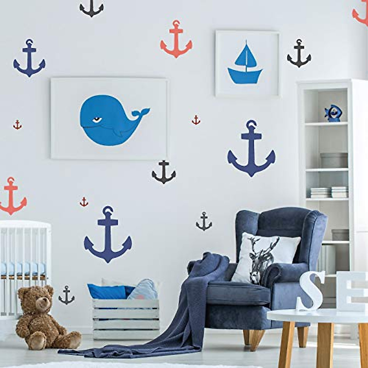 NAKLEO 5 pcs Reusable Plastic Stencils - Anchor Anker Seafaring - 13.4" to 3.5" - Pattern Children Kids Painting Template Room Decor - Craft DIY Wall Furniture