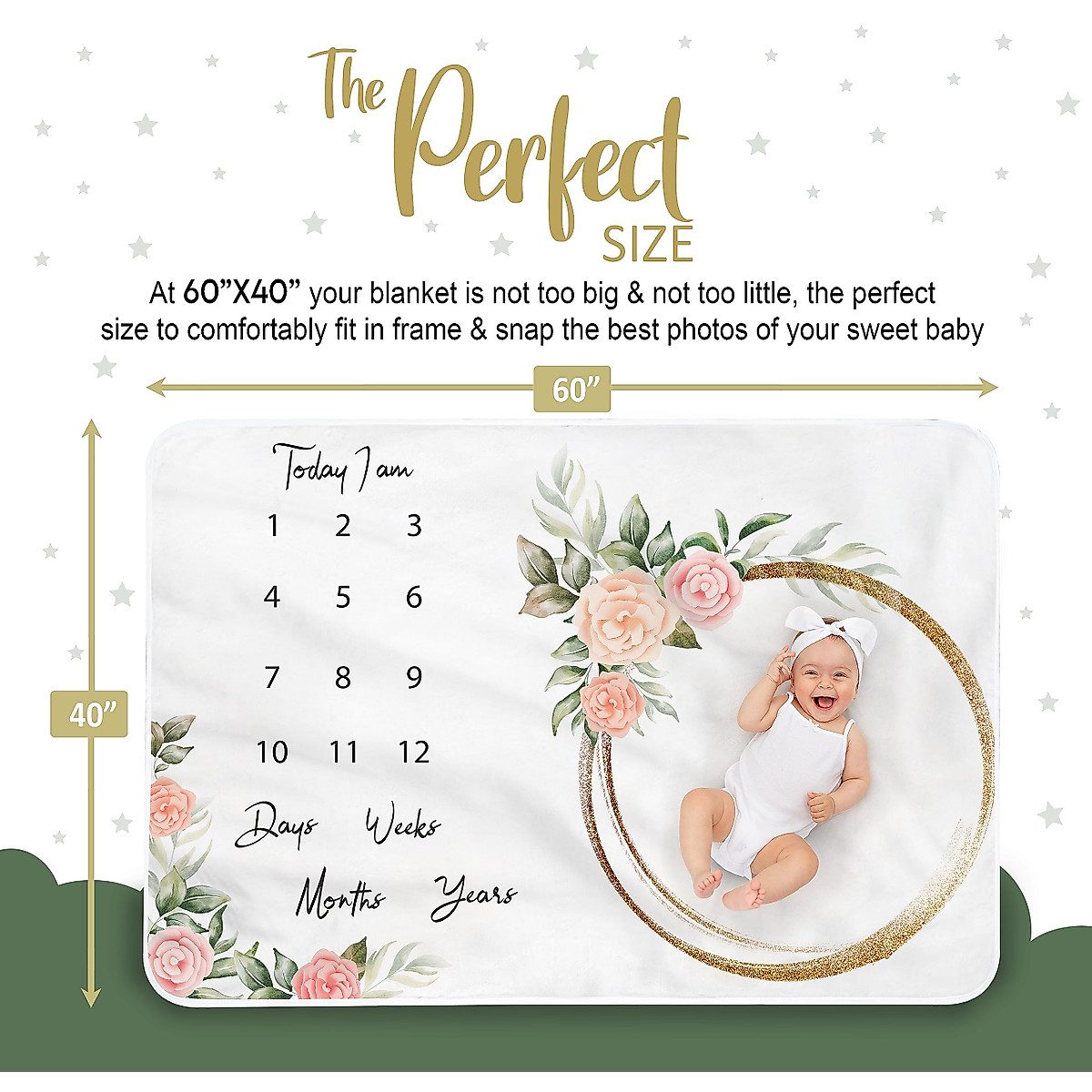 Monthly Baby Milestone Blanket for Baby Girl | Baby Monthly Milestone Blanket Large with Milestone Cards | Perfect Baby Age Blanket to Record Baby Milestones | Neutral Baby Blanket (60" x 40")