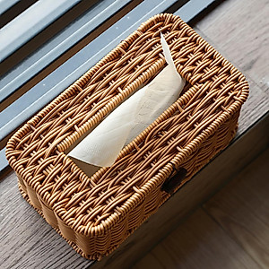 QUHUOYAO Tissue Box Cover Woven Tissue Holder Rectangular Tissue Holder Seagrass Tissue Box Holder Decorative Tissue Box Holder on Table and Barthroom (Brown)