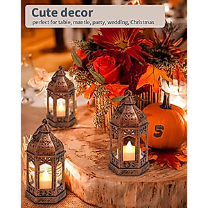 SHYMERY Mini Lantern with Flickering LED Candles,Battery Included,Decorative Hanging Lantern,Christmas Decorative Lantern,Indoor Candle Lantern,Battery Lantern Indoor Use(Set of 8 Copper Brushed)