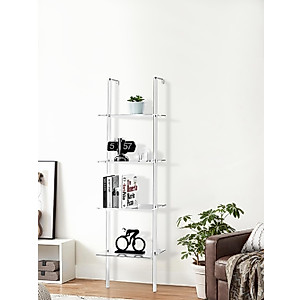 takor Compact Acrylic Ladder Bookshelf, Space-Saving 4-Tier Modern Design for Small Areas, Elegant Acrylic Bookcase for Living Room, Bathroom, Office (9.4" D x 15.7" W x 60.6" H)