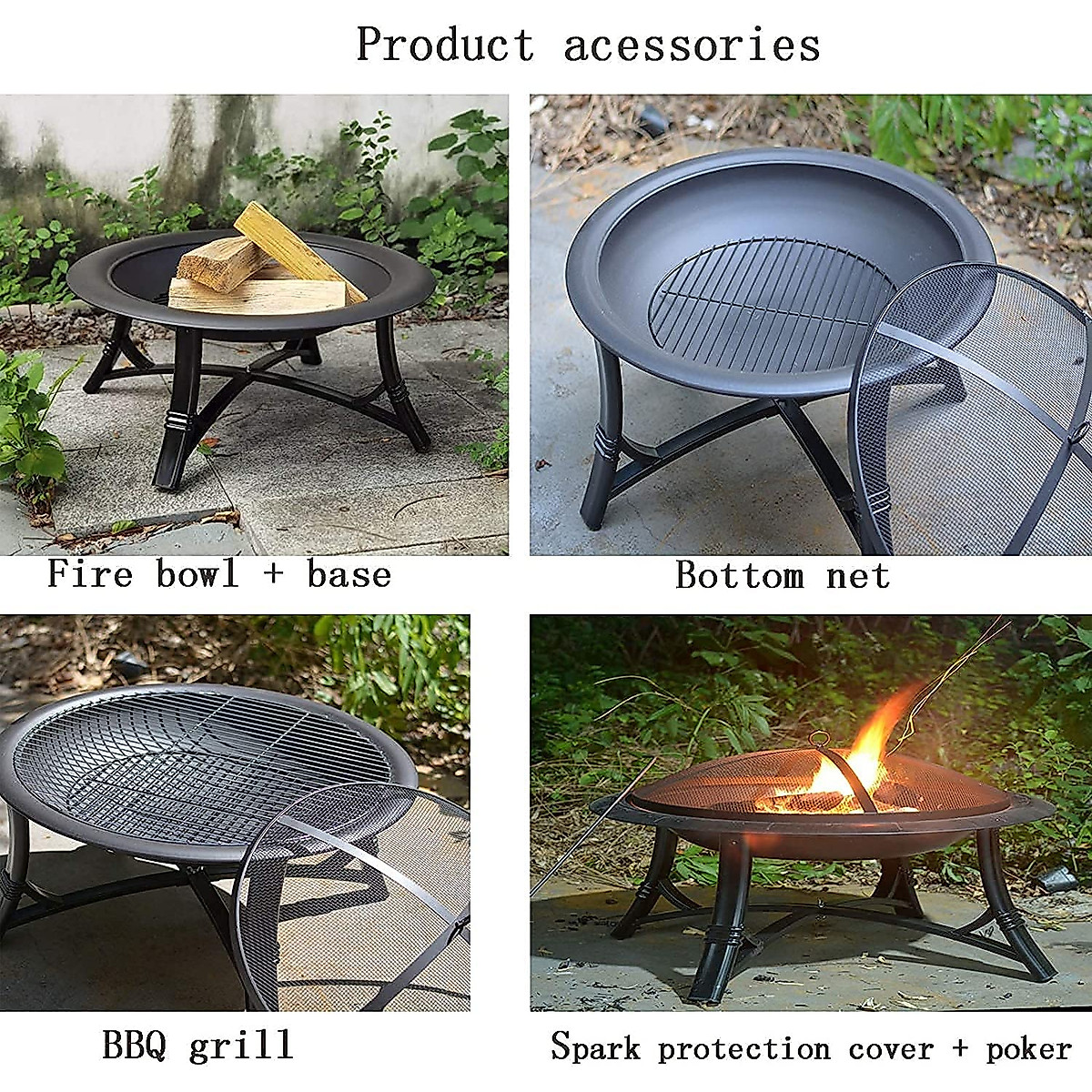 Firepit Table for Outside, Wood Burning Pit, Multifunctional Fire Pit Table, Round with Spark Screen Cover for Camping, Outdoor Heating, Bonfire