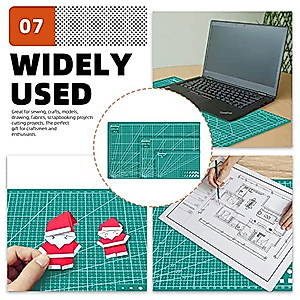 Tanstic 9Pcs A3 A4 A5 Self Healing Sewing Mat with Precision Carving Craft Knife and Blades, Craft Cutting Board Cutting Mat Double Sided Quilting Crafts Mat Table Protector Cut Mat (Green)