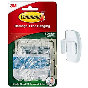 Command Outdoor Light Clips, 16 clips, 20 strips, Water-Resistant Adhesive (17017CLR-AWES), Clear (17017CLR-AW-E)