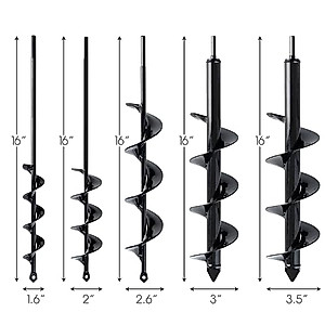 VASGOR Set of 5 Auger Drill Bit for Planting (1.6x16", 2x16", 2.6x16", 3x16", 3.5x16") - Easy Planter Garden Auger - Bulb & Bedding Plant Augers - Post Hole Digger for 3/8” Hex Drive Drill