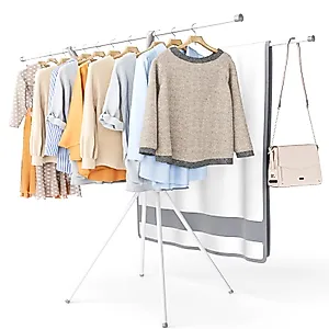 Bigzzia Clothes Drying Rack, Foldable Laundry Drying Rack, Space-Saving, Indoor Outdoor Use, Portable Free-Standing Large Drying Rack for Bed Sheets, Quilts, Blankets- White