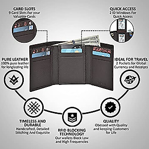 NeoMonte Handcrafted RFID Leather Wallet For Men, Sleek Trifold Front Pocket Wallet with 2 ID & 9 Cards Slots