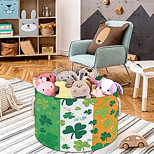 Shamrocks On Irish Flag Large Round Baskets for Storage Laundry Baskets with Handles Blanket Storage Basket for Bathroom Shelves Bins for Organizing Nursery Hamper Girl Boy