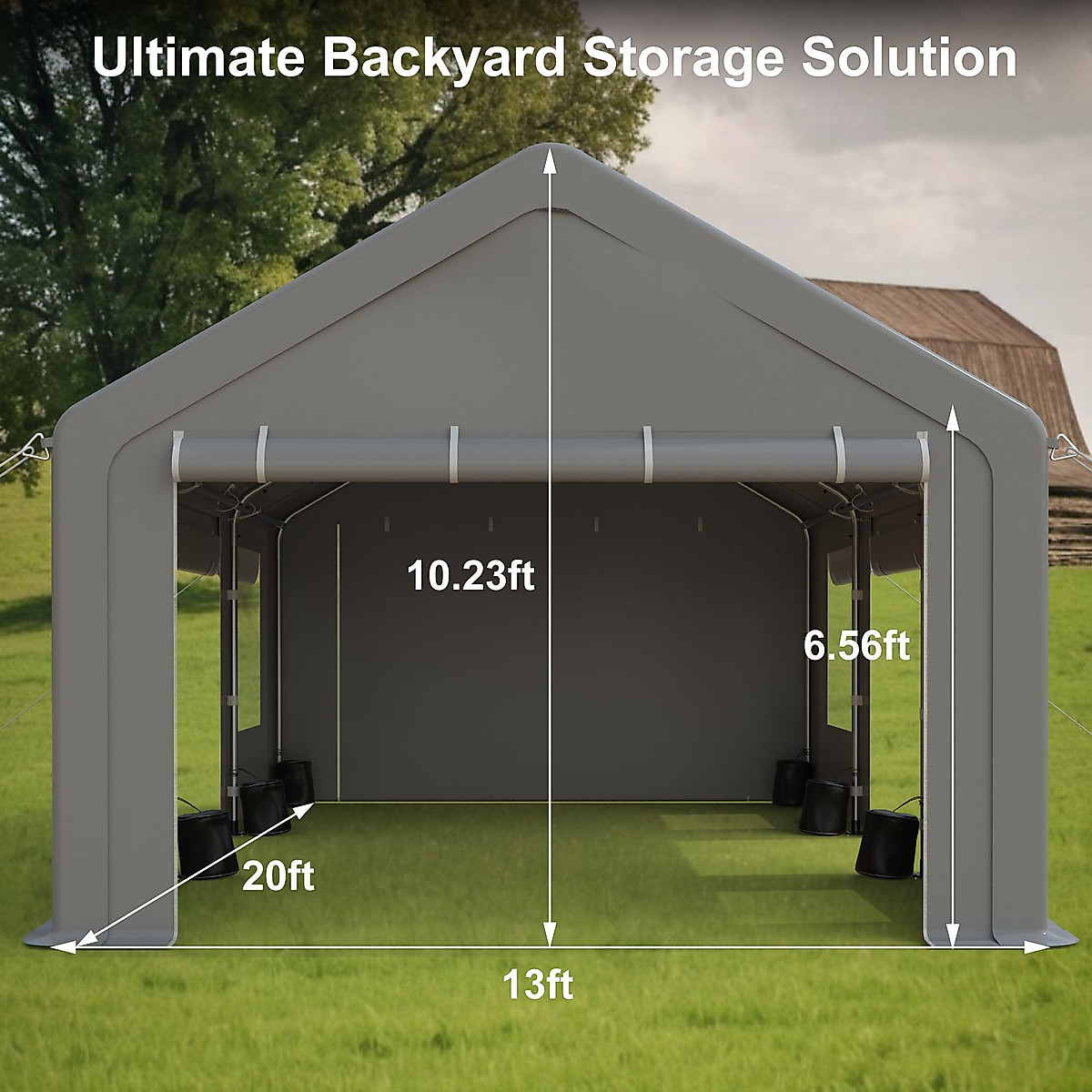Carport 13x20ft Portable Upgraded Garage，Heavy Duty Carport with 4 Roll-up Doors & 4 Ventilated Windows, UV Resistant All-Season Waterproof Tarp, Reinforced Steel Poles, for Car, Truck, Boat