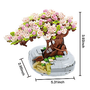 MEIEST Mini Building Blocks Sakura Plant Bonsai Model Set,Creative DIY Simulation Cherry Blossom Flower Botanical Collection Construction Building Bricks Toy for Kids Adult Home Decor